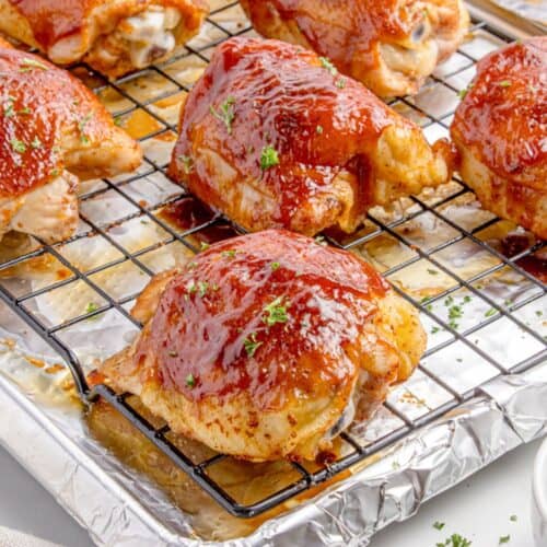 Sticky Baked BBQ Chicken Thighs (One Sheet Pan!)